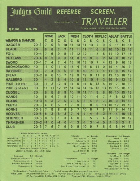 Traveller Referee Screen by Judges Guild 75 - The Dragons Trove