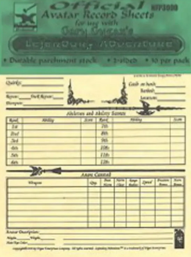 Official Avatar Record Sheets - The Dragons Trove