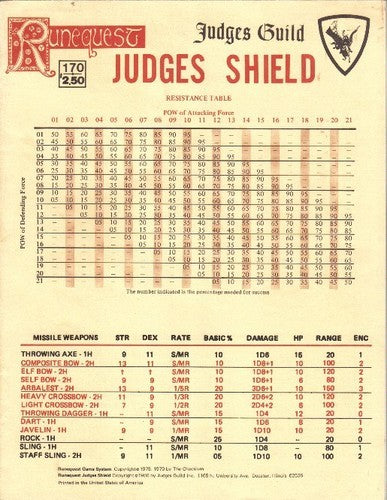 Runequest Judges Shield by Judges Guild 170 - The Dragons Trove